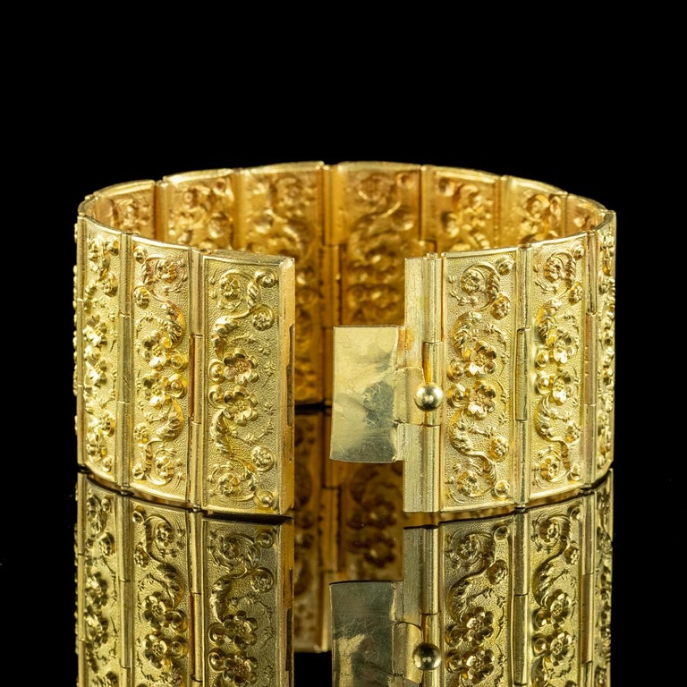 Antique Georgian Floral Cuff Bracelet Pinchbeck 18ct Gold Gilt For Sale ...