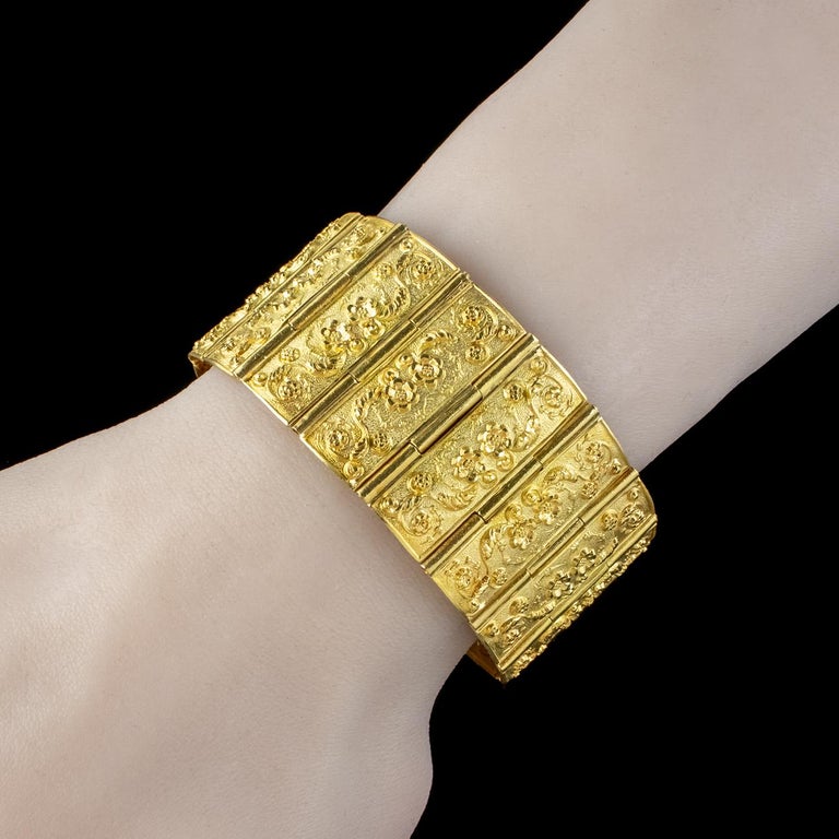Antique Georgian Floral Cuff Bracelet Pinchbeck 18ct Gold Gilt For Sale ...