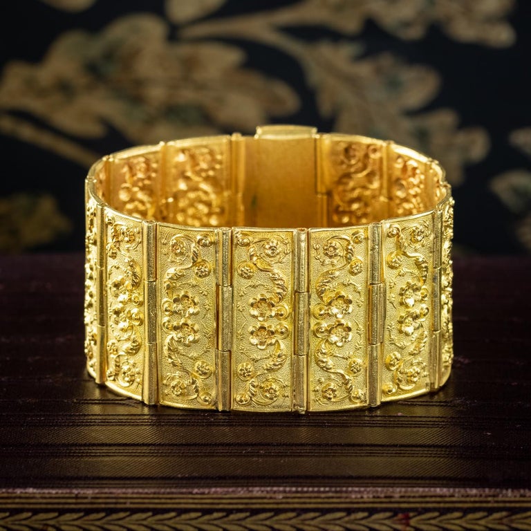Antique Georgian Floral Cuff Bracelet Pinchbeck 18ct Gold Gilt For Sale ...