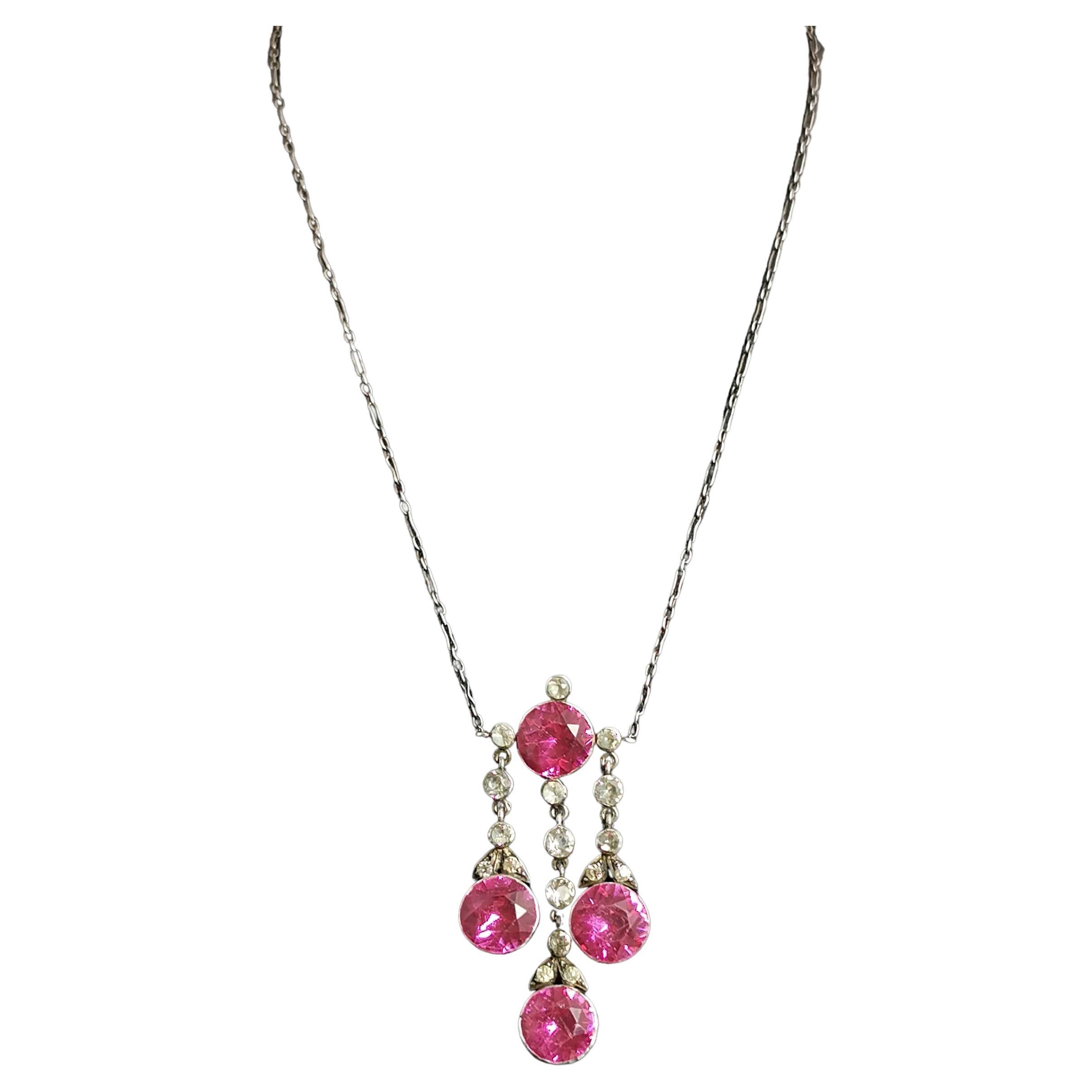 Antique Paste Silver Cluster Necklace at 1stDibs