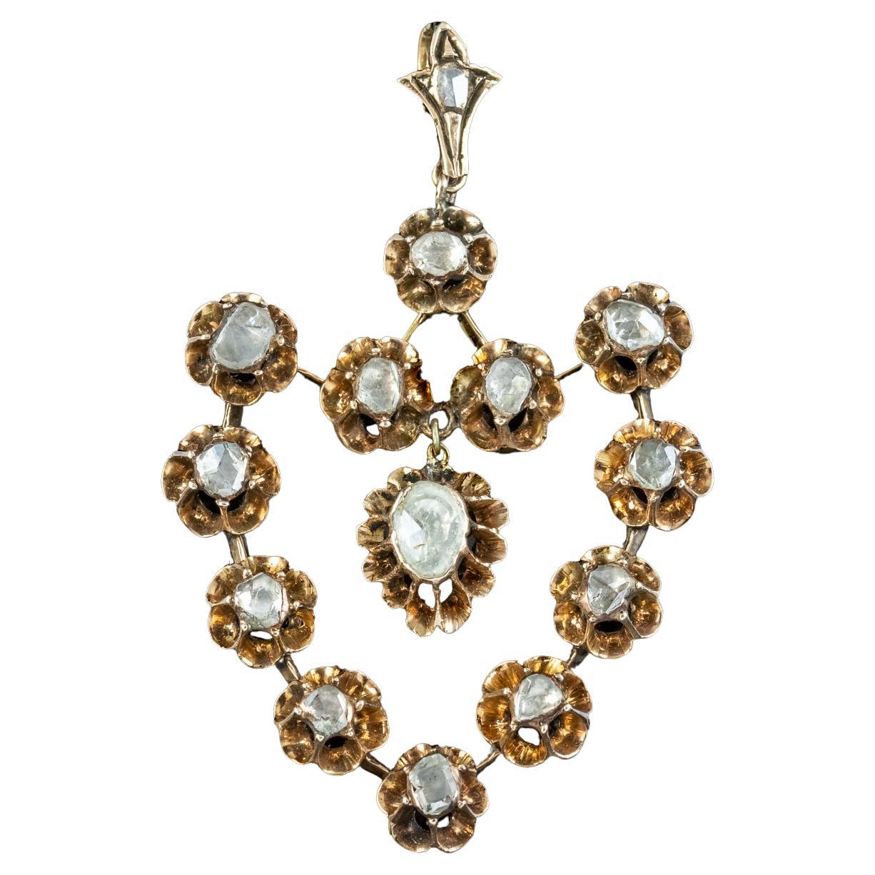 Georgian Rare Rose Cut Diamond 18 KT Brooch Pendant For Sale at 1stDibs