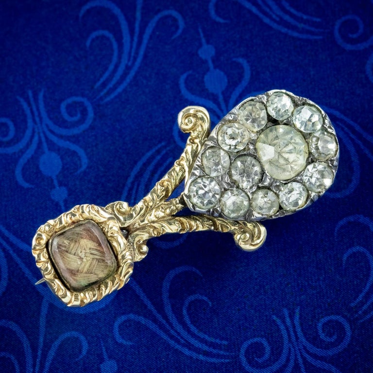 Antique Georgian Halleys Comet Paste Mourning Brooch 18ct Gold Silver ...