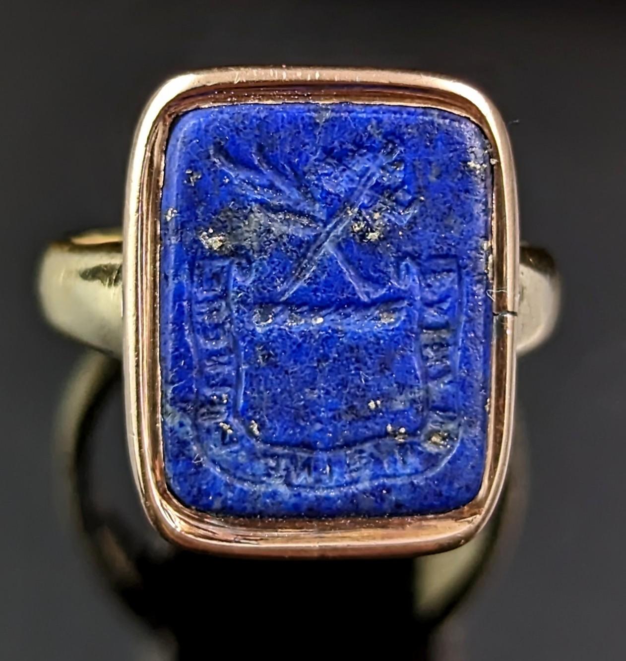 Antique Georgian Lapis Lazuli intaglio seal ring, 15k gold, Signet ring ...