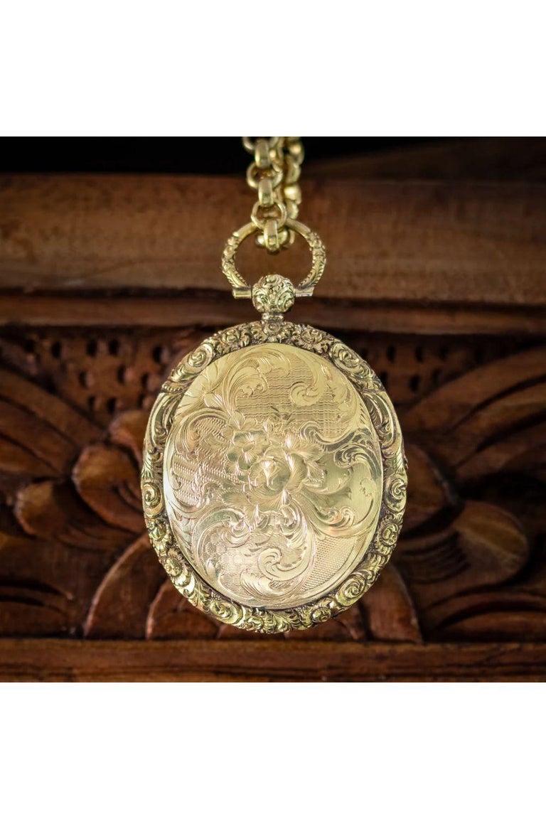 Antique Georgian Locket and Chain Silver in 18 Carat Gold Gilt, circa ...