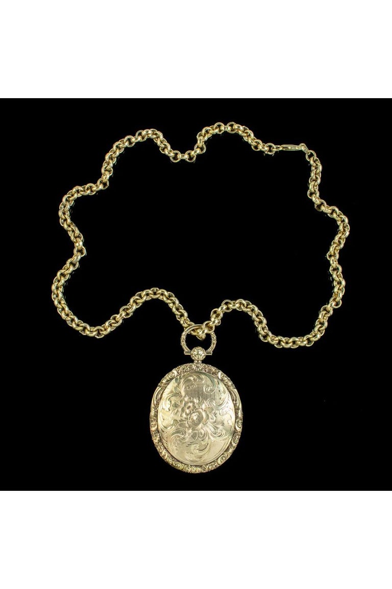 Antique Georgian Locket and Chain Silver in 18 Carat Gold Gilt, circa ...