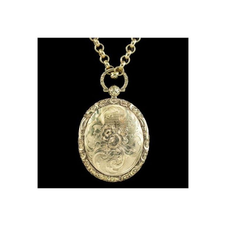 Antique Georgian Locket and Chain Silver in 18 Carat Gold Gilt, circa ...