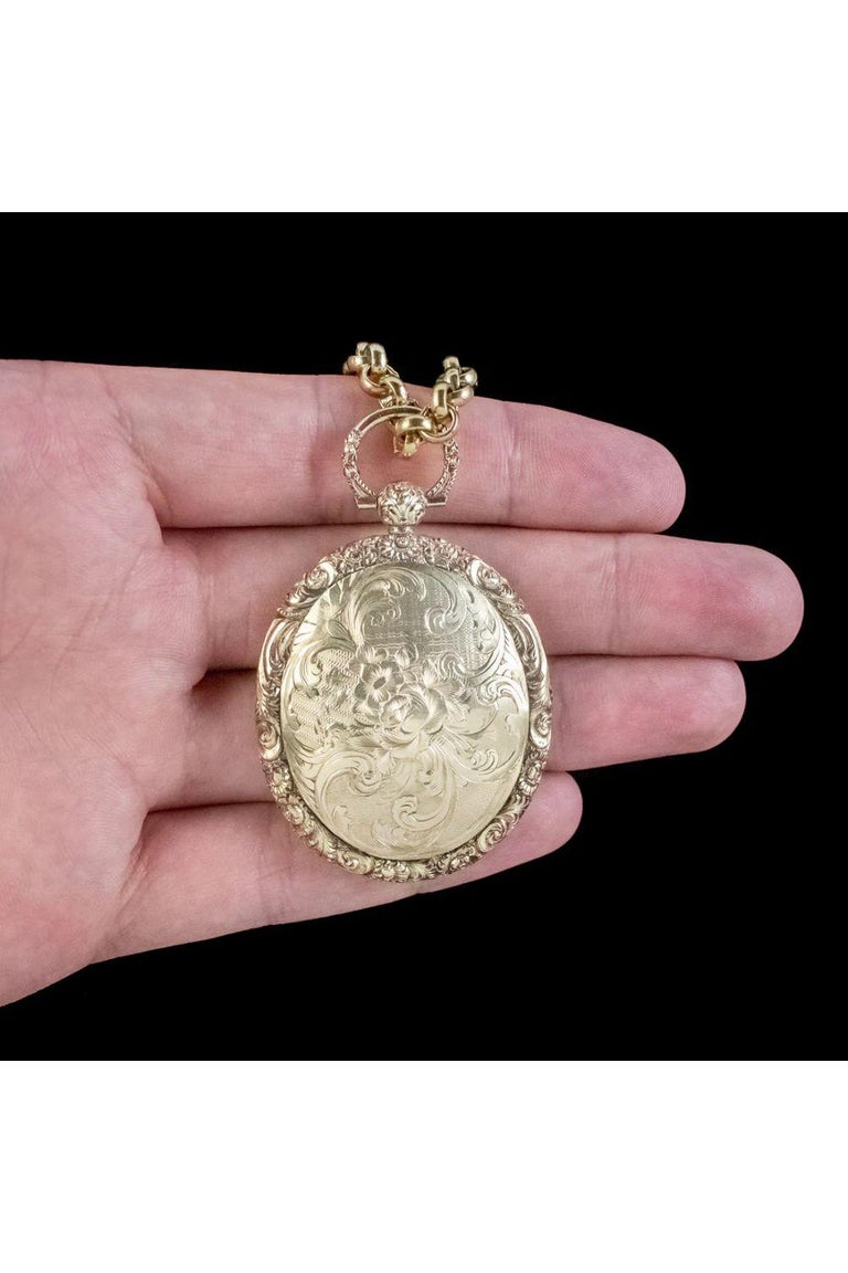 Antique Georgian Locket and Chain Silver in 18 Carat Gold Gilt, circa ...