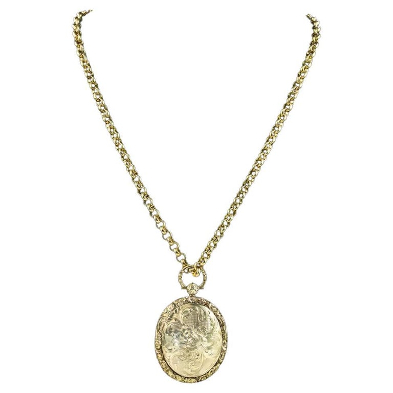 Antique Georgian Locket and Chain Silver in 18 Carat Gold Gilt, circa ...