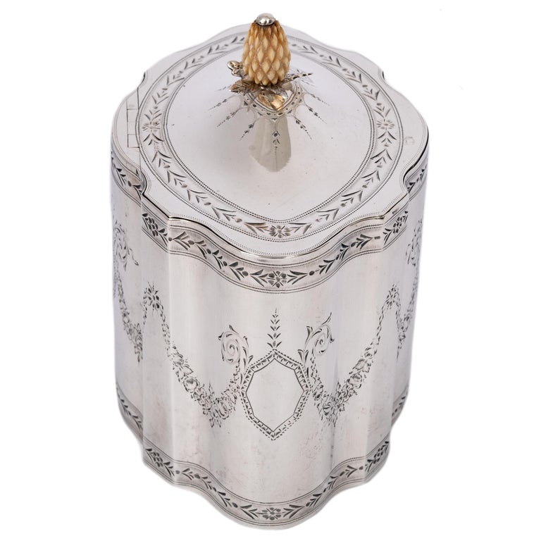 Antike georgianische Sterlingsilber-Teedose mit Verschluss, Henry ...