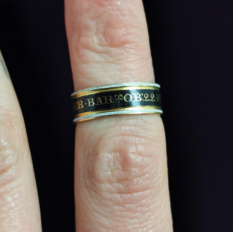 Antique Georgian Mourning Band Ring, 22k Gold, Enamel, 18th Century For ...