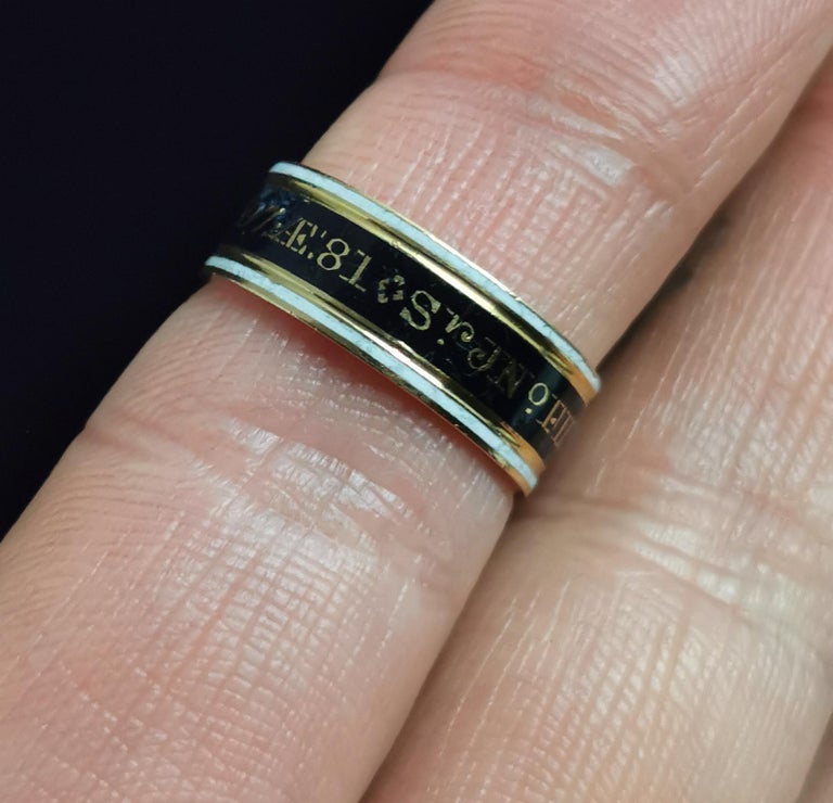 Antique Georgian Mourning Band Ring, 22k Gold, Enamel, 18th Century For ...