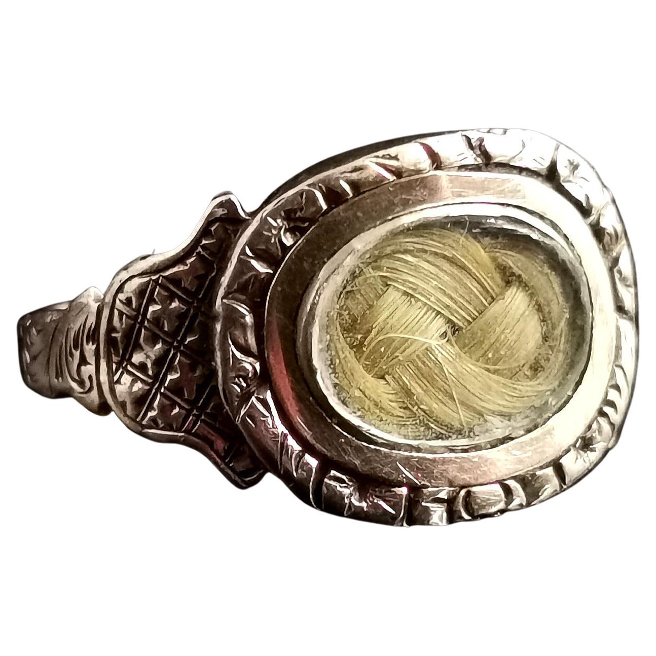Georgian Garnet and Pearl Yellow Gold Mourning Ring at 1stDibs
