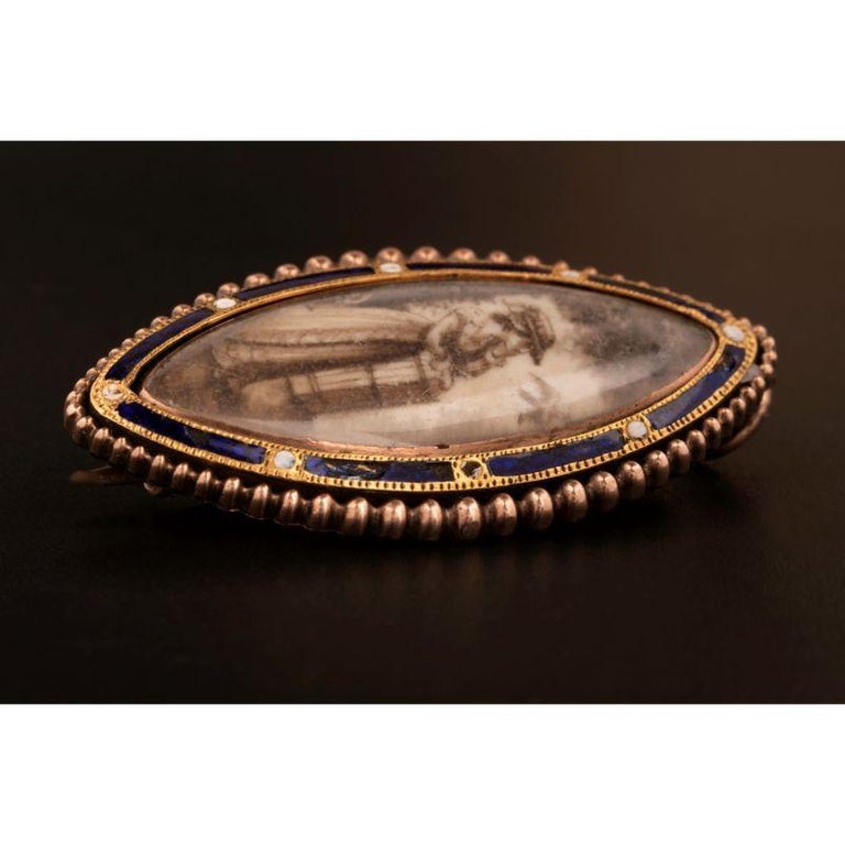 Antique Georgian Mourning Sepia Miniature Brooch Pendant at 1stDibs