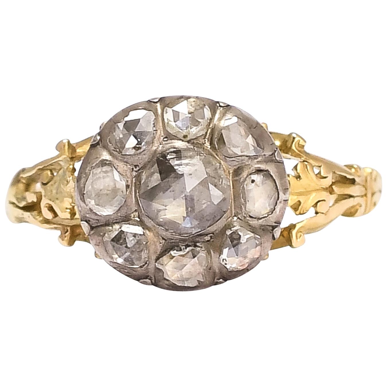 Antique Georgian Rose Cut Diamond Round Cluster Ring at 1stDibs