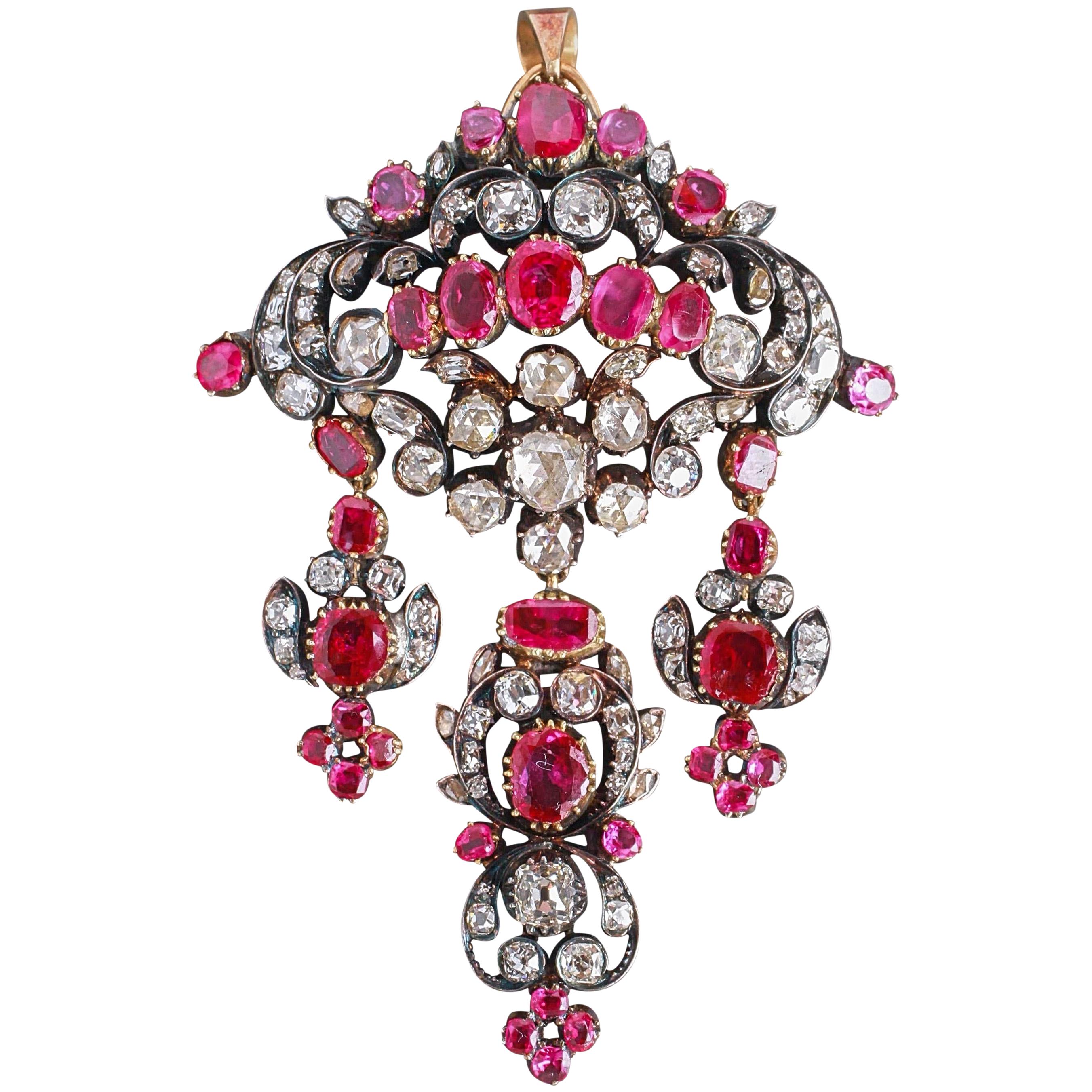 Antique Georgian Ruby and Diamond Pendant, 19th Century, England at 1stDibs