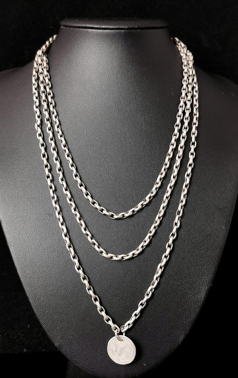 Antique Georgian Silver Longuard Chain Necklace, Coin Pendant For Sale ...