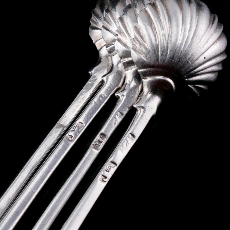 Antique Georgian Solid Silver Set of 4 Salt Spoons Onslow Pattern - c ...