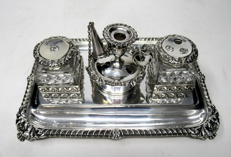 Antique Georgian Sterling Silver Crystal Desk Inkstand Joseph Craddock ...