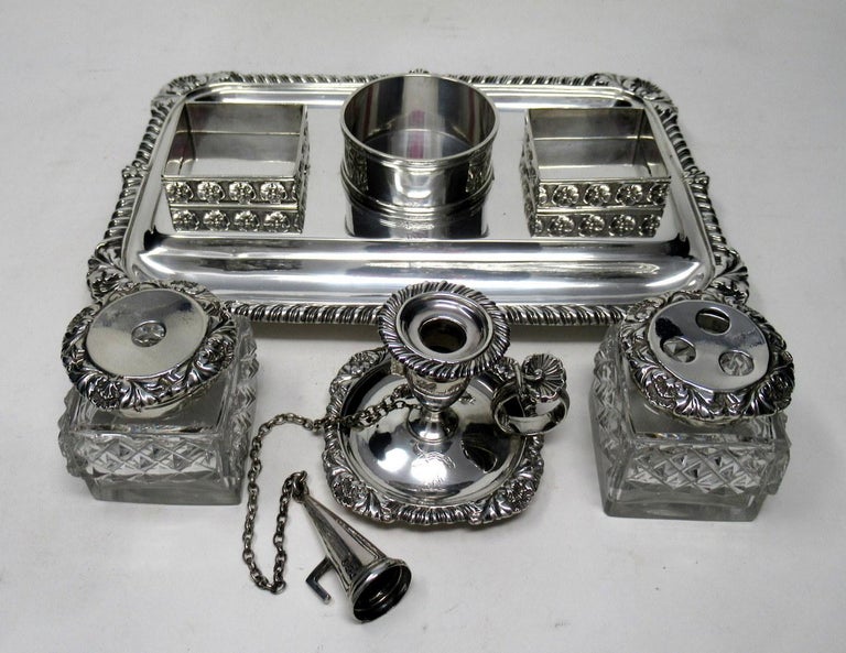 Antique Georgian Sterling Silver Crystal Desk Inkstand Joseph Craddock ...