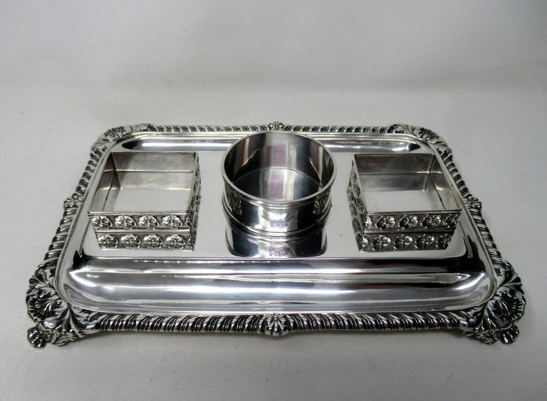 Antique Georgian Sterling Silver Crystal Desk Inkstand Joseph Craddock ...
