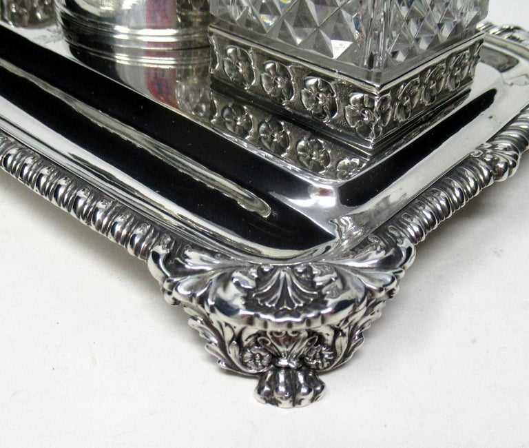 Antique Georgian Sterling Silver Crystal Desk Inkstand Joseph Craddock ...