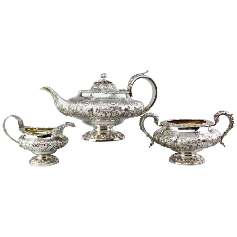 Antique Georgian Sterling Silver Three-Piece Tea Service Set, 1828 at ...