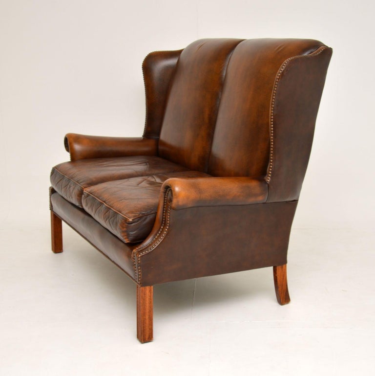 Antique Georgian Style Leather Wing Back Sofa at 1stDibs