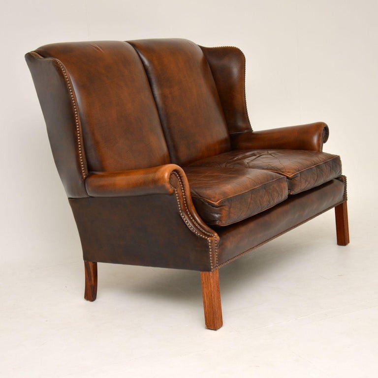 Antique Georgian Style Leather Wing Back Sofa at 1stDibs