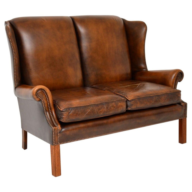 Antique Georgian Style Leather Wing Back Sofa at 1stDibs