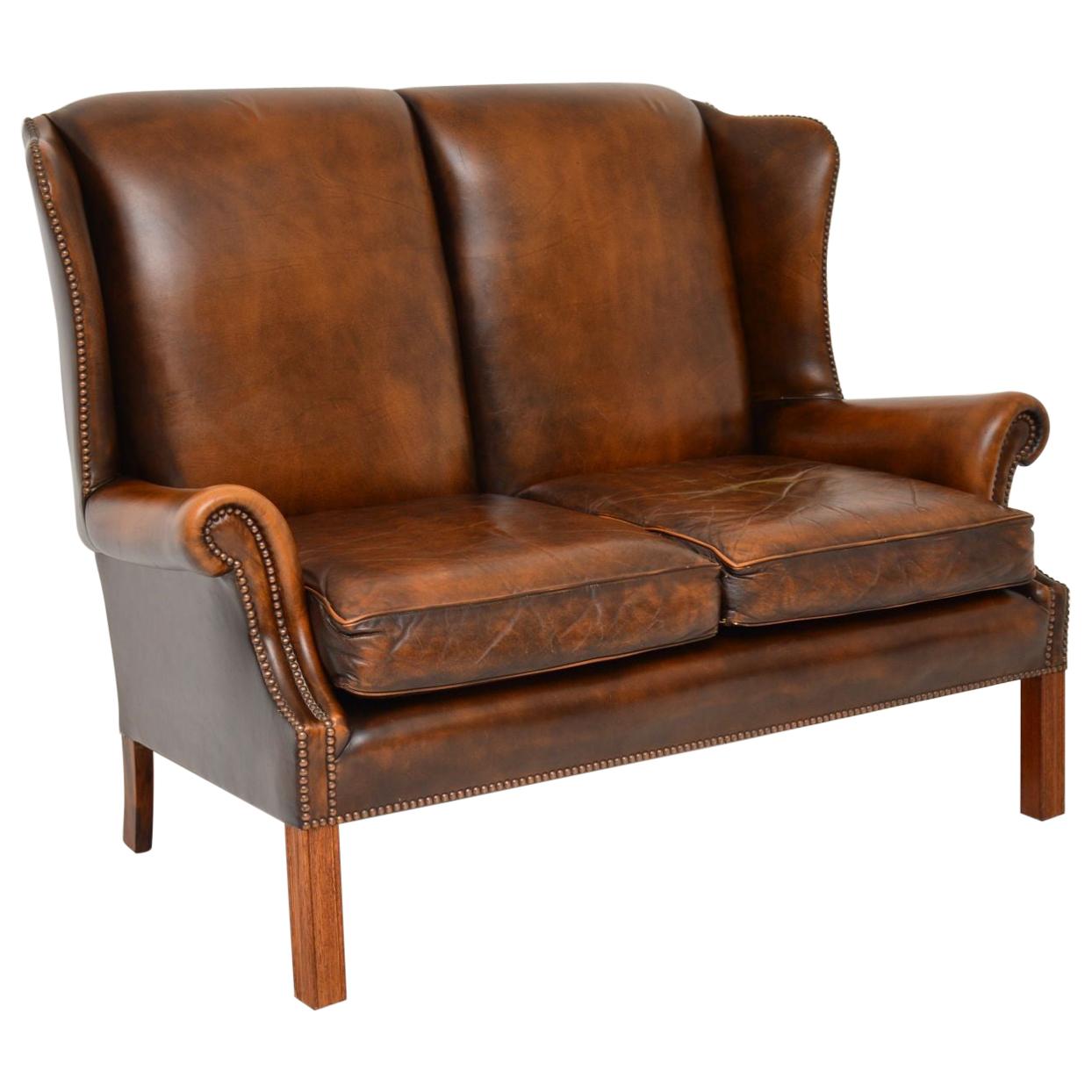Antique Georgian Style Leather Wing Back Sofa at 1stDibs