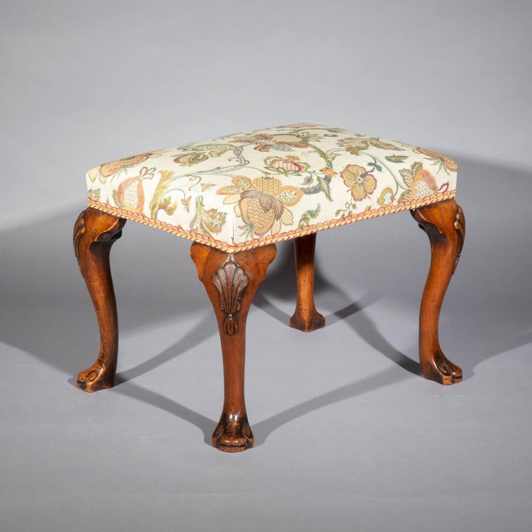 Antique Georgian Style Walnut Stool with Shell Carving at 1stDibs