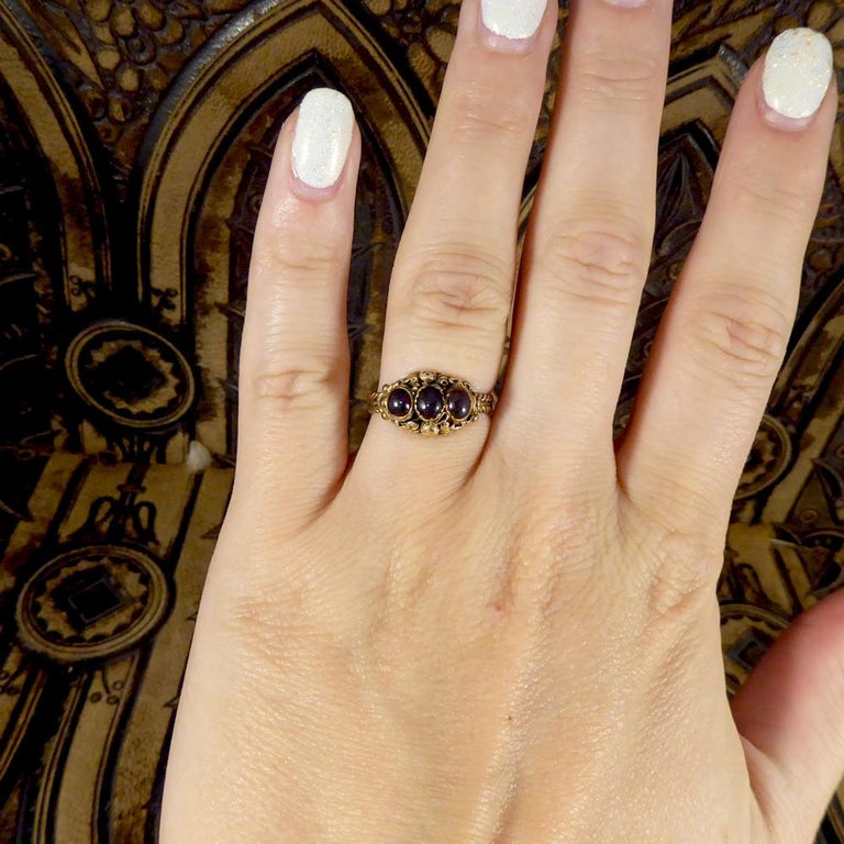 Antique Georgian Three-Stone Cabochon Garnet Ring in High Carat Gold at ...
