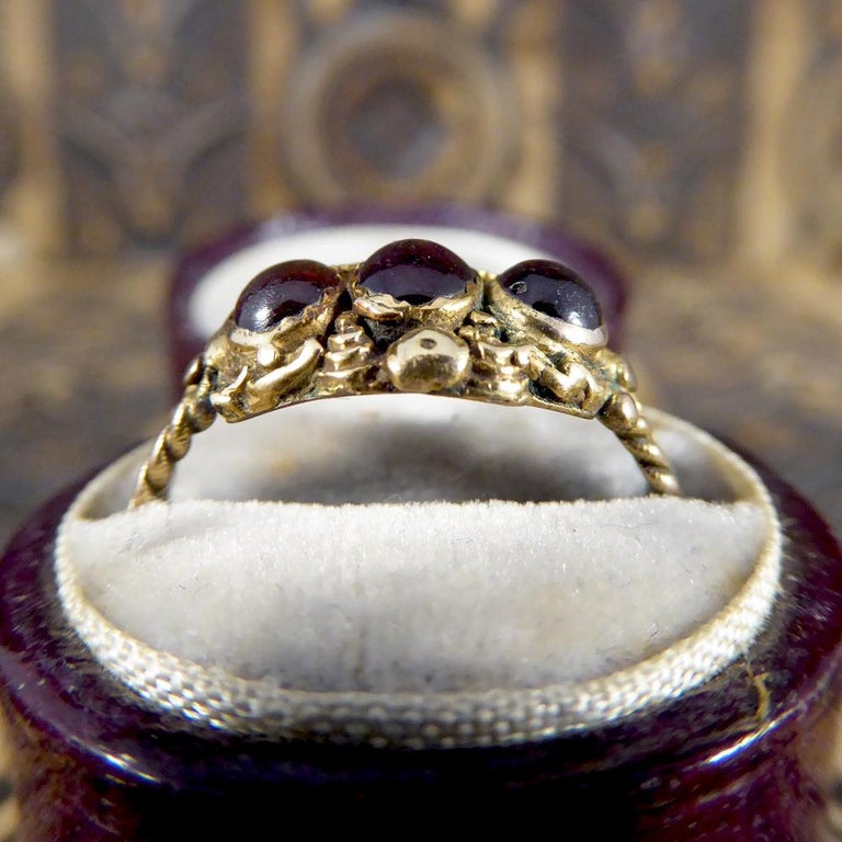 Antique Georgian Three-Stone Cabochon Garnet Ring in High Carat Gold at ...
