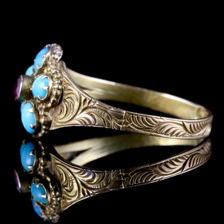 Antique Georgian Turquoise Ruby Ring 12 Carat, circa 1800 at 1stDibs