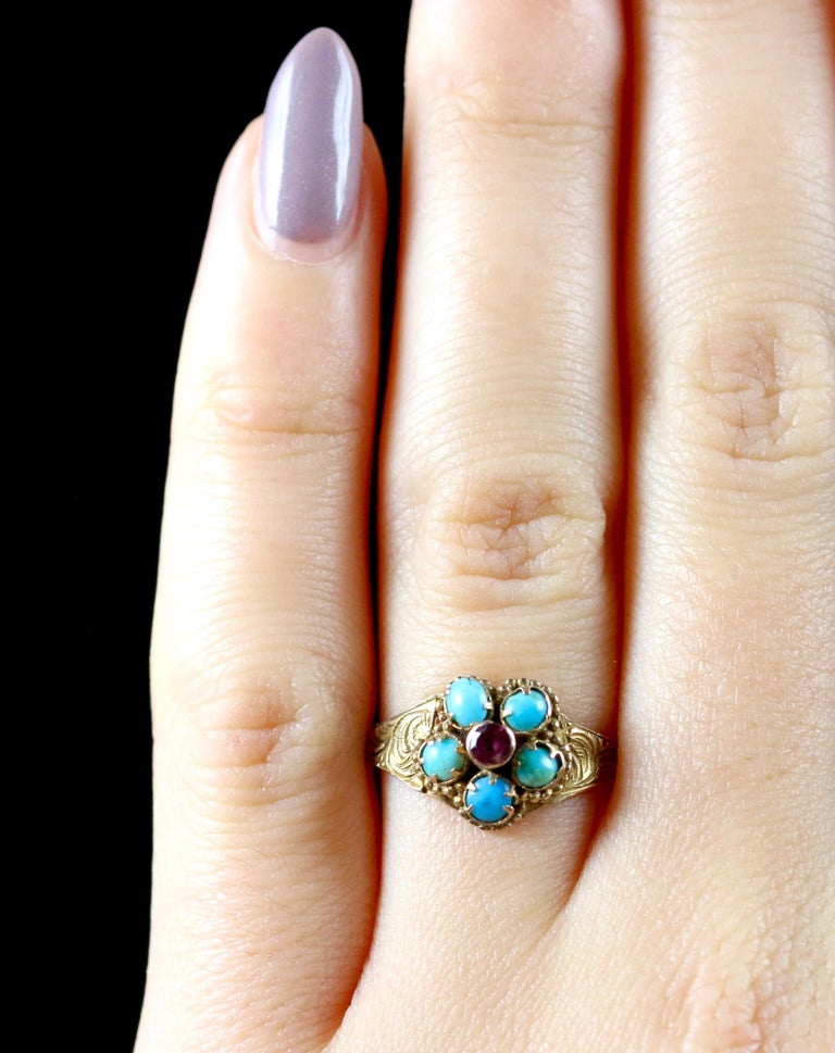 Antique Georgian Turquoise Ruby Ring 12 Carat, circa 1800 at 1stDibs