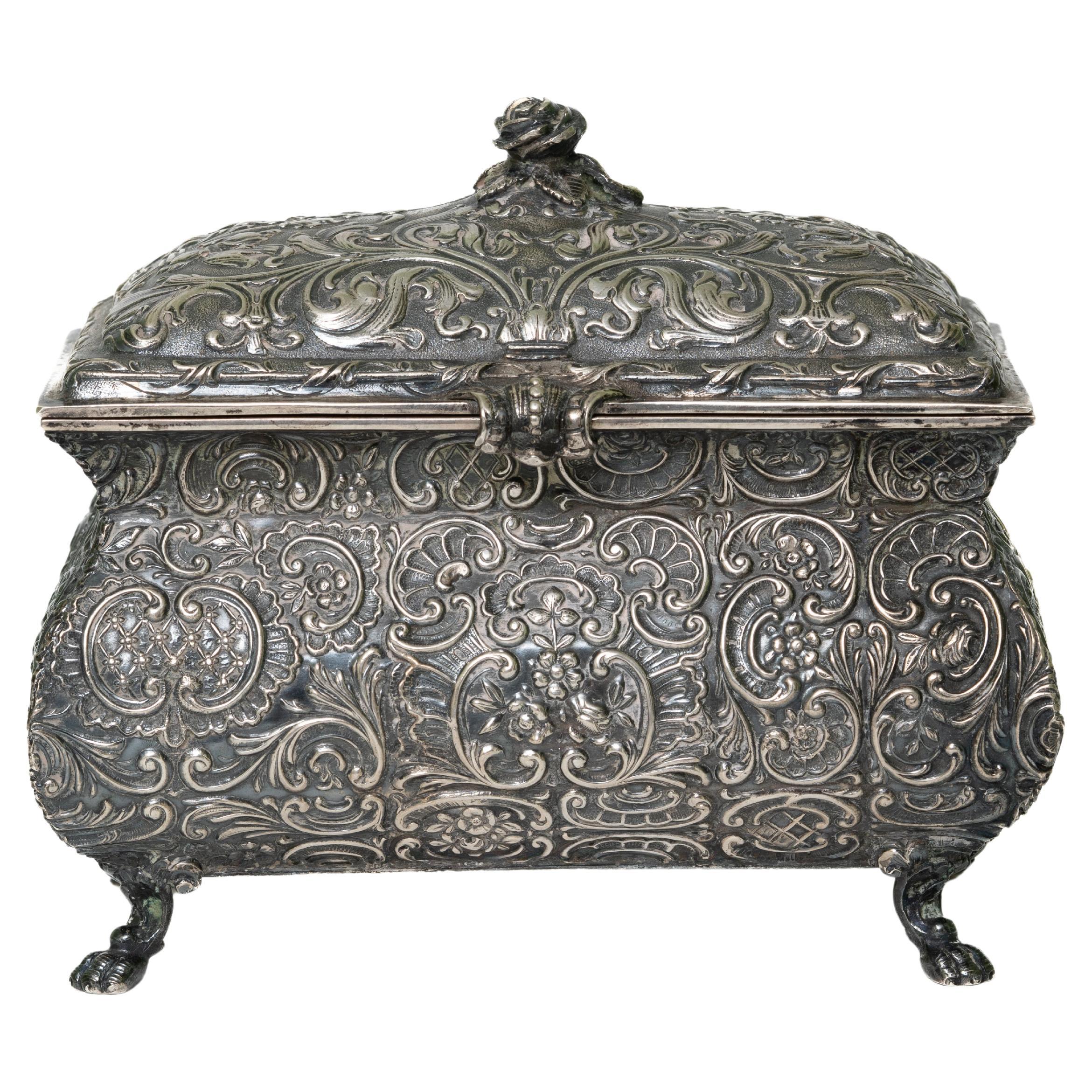Antique German 800 - Silver Large Jewelry/Dresser Box For Sale at 1stDibs