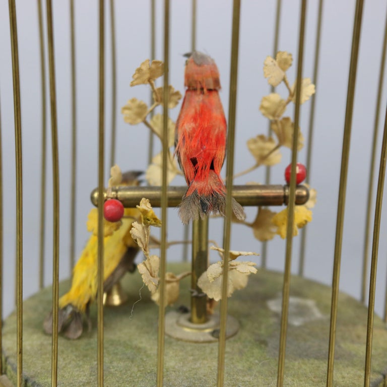 German Automaton Double Singing Birds in Brass Cage, Music Box, circa ...