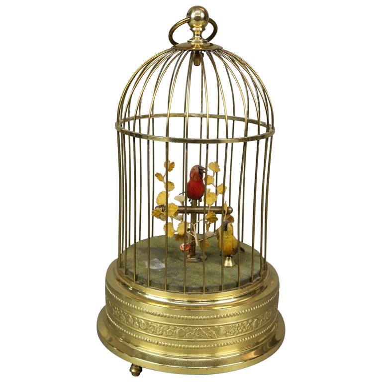 German Automaton Double Singing Birds in Brass Cage, Music Box, circa ...