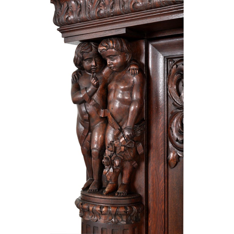 Antique German Baroque Revival Carved Oak Bookcase Bibliotheque Library ...