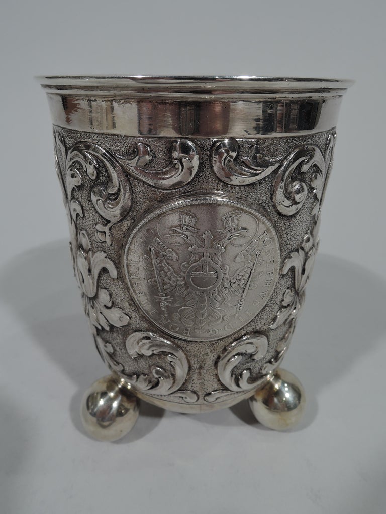 Antique German Baroque-Style Silver Beaker with Old Coins For Sale at ...