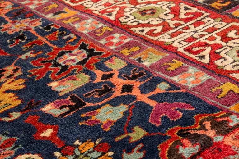 Antique German Blue and Red Rug with Floral Patterns by Rug and Kilim ...