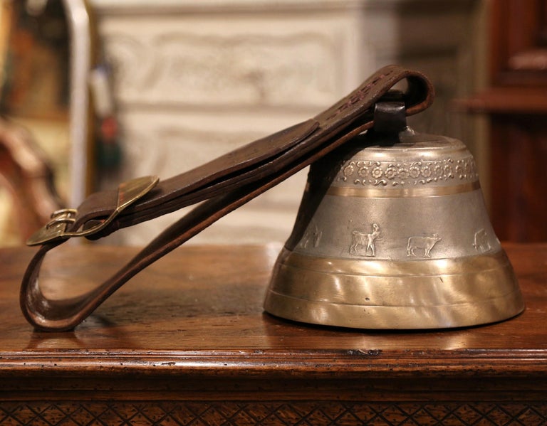 Antique German Bronze Cow Bell with Original Leather Strap and Buckle ...