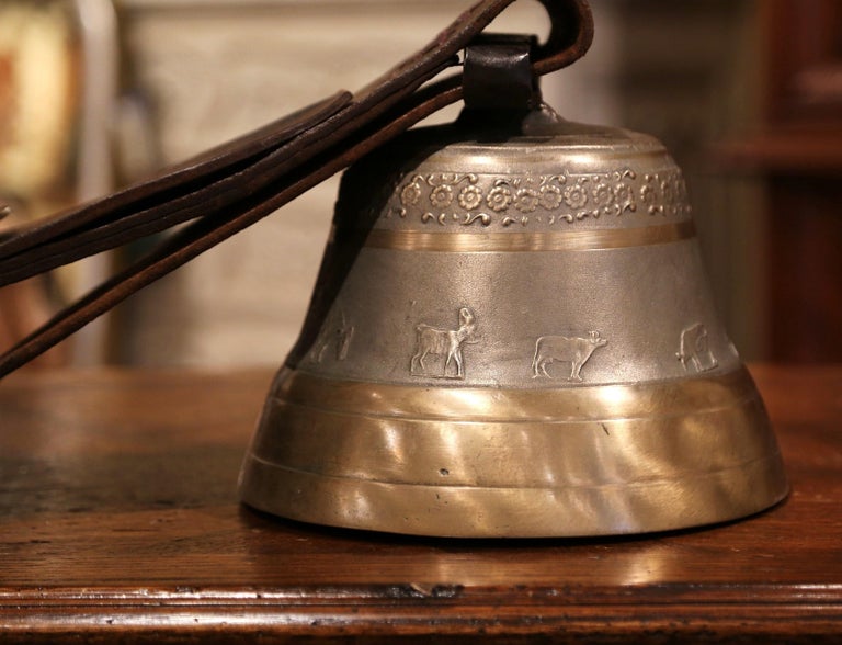Antique German Bronze Cow Bell with Original Leather Strap and Buckle ...