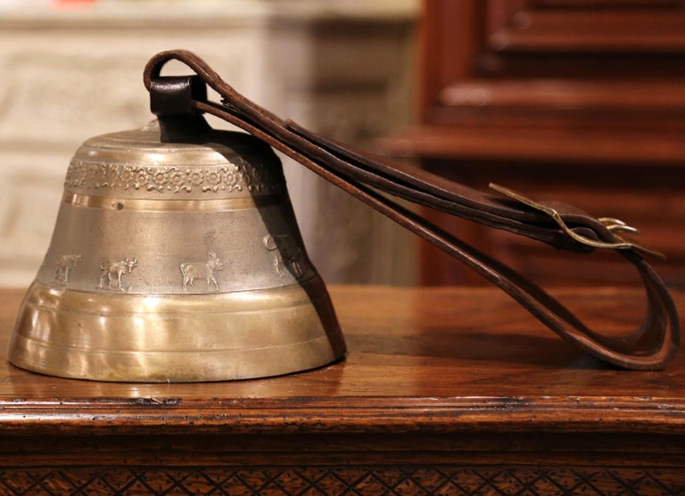 Antique German Bronze Cow Bell with Original Leather Strap and Buckle ...