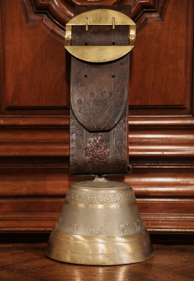 Antique German Bronze Cow Bell with Original Leather Strap and Buckle ...
