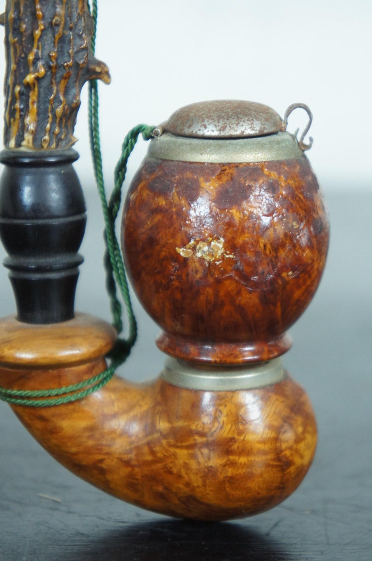 Antique German Buck Horn Antler and Burl Wood German Black Foreset ...