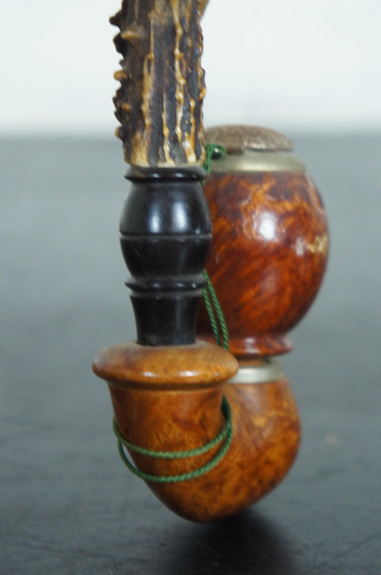 Antique German Buck Horn Antler and Burl Wood German Black Foreset ...