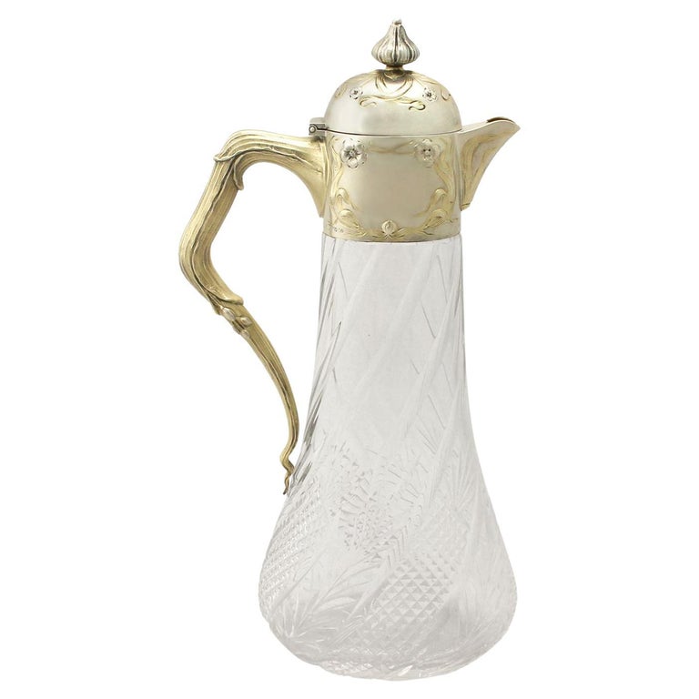 Antique German Cut-Glass and Silver Mounted Claret Jug For Sale at 1stDibs