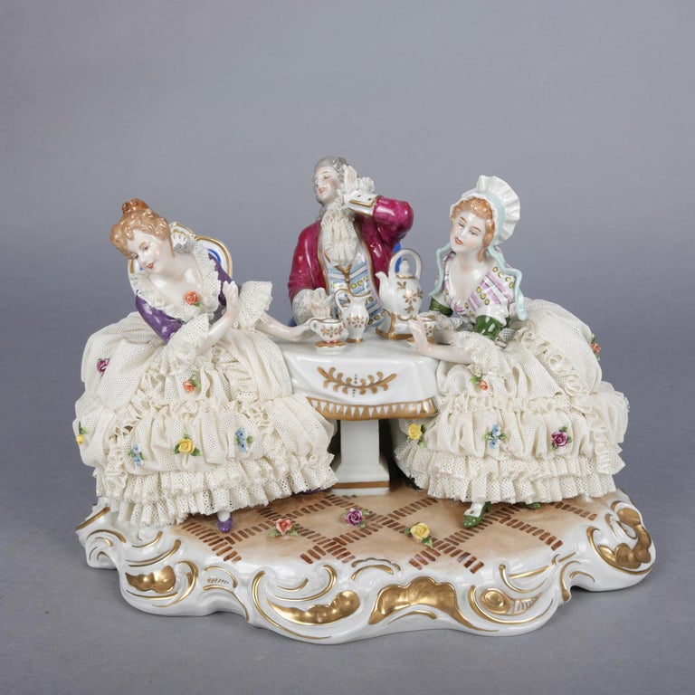 Antique German Dresden Lace Parlor Scene Grouping by Unter Weiss Bach ...