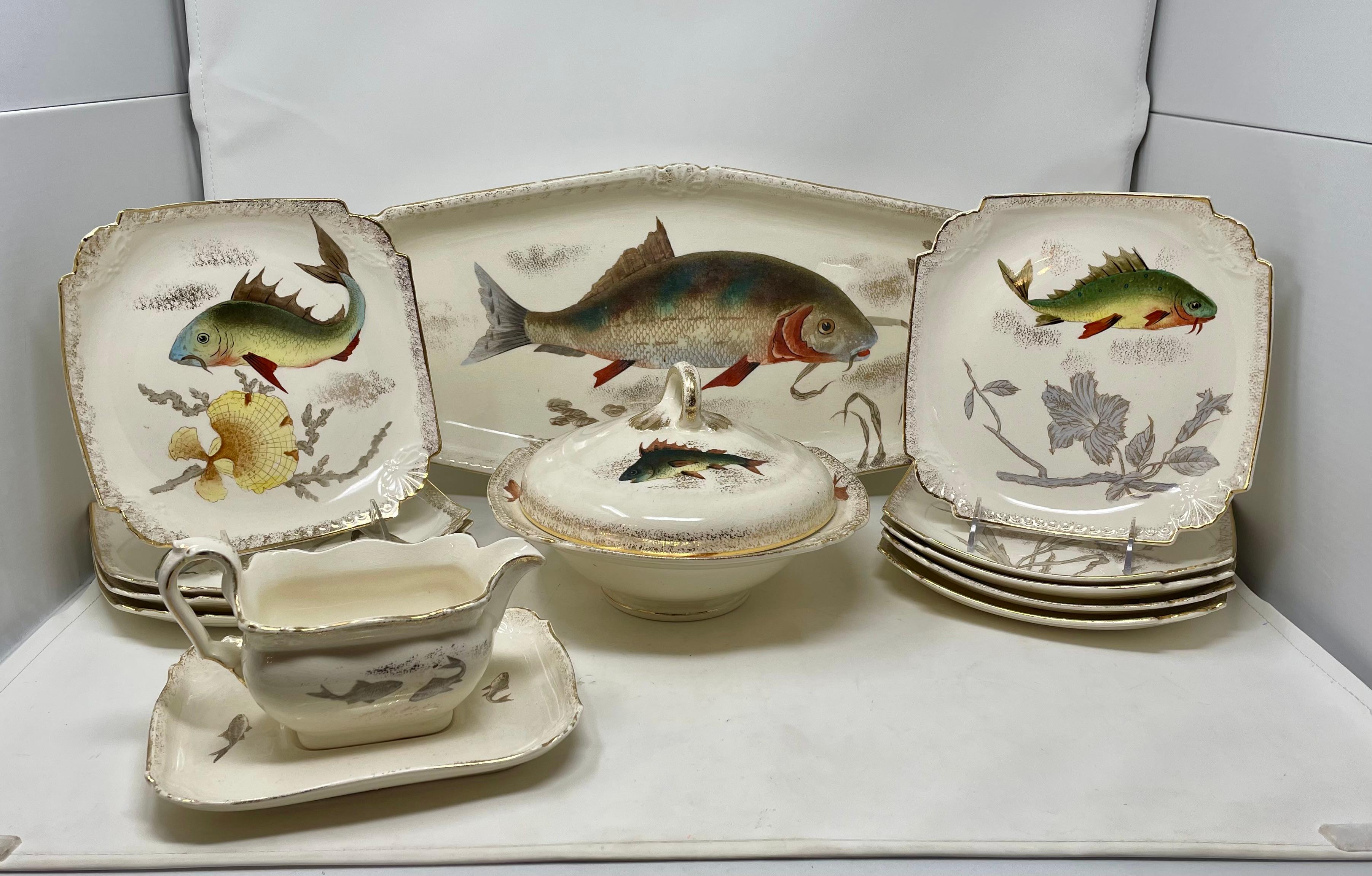 Antique German Earthenware Fish Set Signed "Franz Anton Mehlem" circa ...
